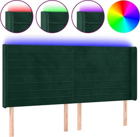 Čelo postele s LED tmavě zelené 203 x 16 x 118/128 cm samet 3124257