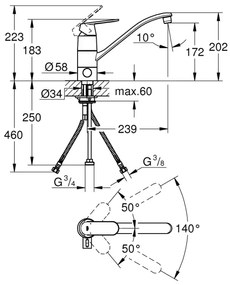 GROHE 31161000 - Dřezová baterie EUROSMART COSMOPOLITAN 140° lesklý chrom