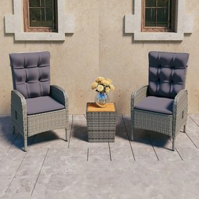 3dílný zahradní bistro set polyratan a akáciové dřevo šedý 3058535