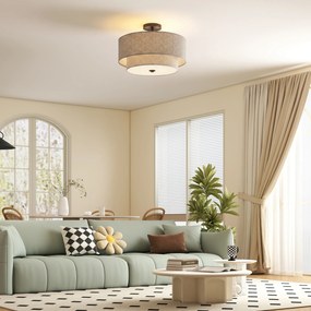 HOMCOM Stropní lampa, závěsná lampa s dvojitým stínidlem v lněném vzhledu, taupe