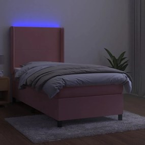 Box spring postel s matrací a LED růžová 90x200 cm samet 3139426