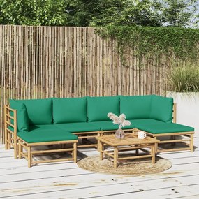7dílná zahradní sedací souprava se zelenými poduškami bambus 3155165