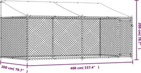 vidaXL Klec pro psy se střechou a dvířky šedá 4x2x2 m pozinkovaná ocel [3209568]