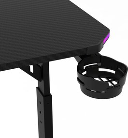 Herní stůl RAVEN - výškově nastavitelný / LED / carbon dekor