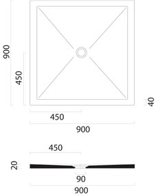 GSI Keramická sprchová vanička, čtverec 90x90x2cm, bílá mat 46090909