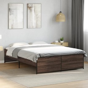 Rám postele hnědý dub 140 x 190 cm kompozitní dřevo a kov 3279901