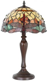 Dřevěná stolní lampa Tiffany s červenými vážkami Butterfly– 30x53 cm