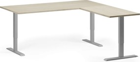 Rohový výškově nastavitelný stůl, 180x180 cm, 3 motory, L/P, šedá podnož, dub přírodní