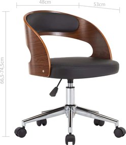 vidaXL Otočná kancelářská židle ohýbané dřevo a textil [3054842] Barva: Šedá