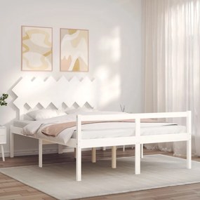 Postel s čelem pro seniory bílý 140x190 cm masivní dřevo 3195527
