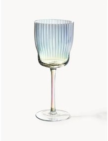 Ručně foukaná sklenice na víno's reliéfem drážek a perleťovým leskem Juno, 4 ks