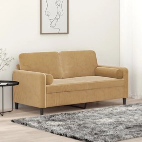 2místná pohovka s polštáři hnědá 140 cm samet 3200888