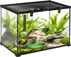 PawHut terárium pro plazy 50 x 30 x 35 cm, skleněný teráriový box pro chov plazů, kovová konstrukce