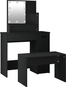 Set toaletního stolku s LED černý kompozitní dřevo 3114116