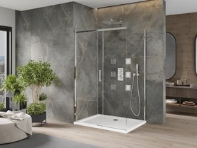 Mexen Omega posuvný sprchový kout 100 x 80 cm, 8mm sklo, chromový profil-čiré sklo + slim sprchová vanička 5cm, 825-100-080-01-00-4010