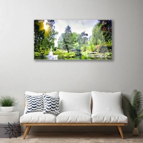 akrylový obraz Les Vodopád Slunce Příroda 100x50 cm