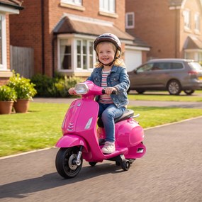AIYAPLAY Elektrická dětská motorka Vespa 6V s pomocnými kolečky, světlometem a houkačkou pro 2–4 roky 71 x 37 x 52 cm, růžová