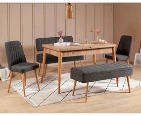 Rozkládací jídelní stůl se 2 židlemi a 2 lavicemi Vlasta (borovice antlantic + antracit). 1073072