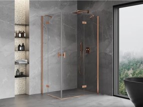 Mexen Mist-H Duo, 2-křídlý ​​výklopný sprchový kout 75 x 100 cm, čiré sklo, měděný matný profil, 8A5-075L-100P-65-00