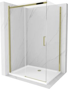 Mexen Omega posuvný sprchový kout 130 x 80 cm, 8mm sklo, zlatý profil-čiré sklo + slim sprchová vanička 5cm, 825-130-080-50-00-4010