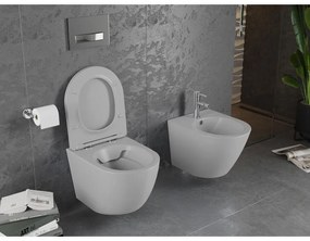 Mexen Lena WC mísa Rimless s WC deskou slim, duroplast, světle šedá matná, 30224061