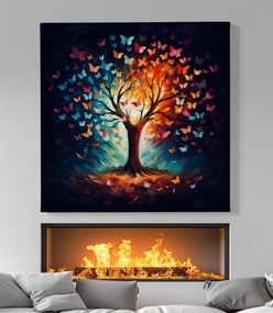 Obraz na plátně - Barevný motýlí strom života FeelHappy.cz Velikost obrazu: 140 x 140 cm