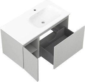 Mexen Rivel, koupelnová skříňka 90 cm s pravým umyvadlem Vela, 1S, 1D, drážkovaná, šedá matná/bílá matná - 91A23-09047-3-BBFF62-W23P01