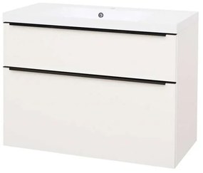 Mereo, Mailo, koupelnová skříňka s umyvadlem z litého mramoru 101 cm, bílá, černé madlo CN512MB