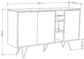 Komoda CLARA 142 cm dub přírodní/antracit