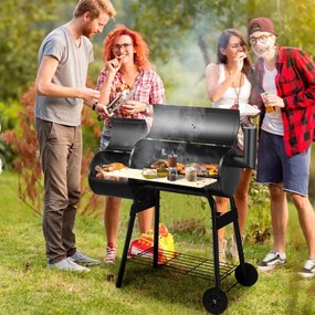 Costway BBQ gril na dřevěné uhlí s kolečky Grilovací vozík s víkem Venkovní gril