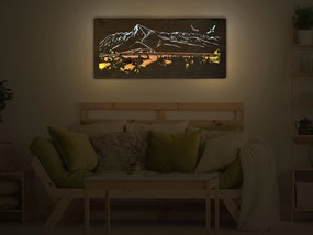 Li-Go "Hory s ptáky a jezerem" světelný obraz 230V 130x60cm provedení povrchu: dub světlý