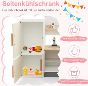 Costway Dřevěná dětská kuchyňka s digestoří a lednicí a kohoutkem a kuchyňským