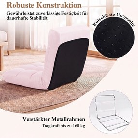 Costway Skládací židle na podlahu s nastavitelným opěradlem a – světle růžová