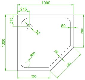 BPS-koupelny Pětiúhelníková akrylátová sprchová vanička HYD-PSV-SXL07C 100x100 bílá