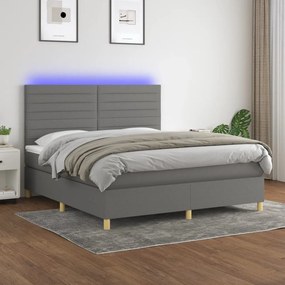 Box spring postel s matrací a LED tmavě šedá 160x200 cm textil 3135526