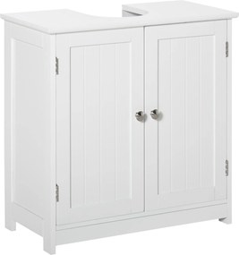 Kleankin koupelnová skříňka - skříňka pod umyvadlo - dvoudvéřová skříň s policí - 60 Š x 30 H x 60 V cm - bílý dřevo