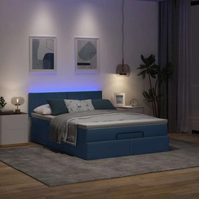 Osmanská postel s matrací &amp; LED modrá 140x190 cm látka 3312228