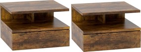 HOMCOM Sada 2 nástěnných nočních stolků, moderní noční stolky se šuplíkem a horní policí z dřeva, 35x32x22,5cm, rustikální hnědá | Aosom