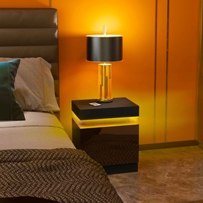 HOMCOM noční stolek s RGB LED světlem, vysokolesklá čelní deska se 2 šuplíky pro obývací pokoj nebo ložnici, černá