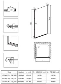 Deante Kerria Plus, 1-křídlé sprchové dveře 90x200 cm, 6mm čiré sklo, černý profil, DEA-KTSWN41P