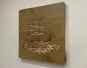 Li-Go "Plachetnice" světelný obraz s baterií 70x70cm varianta: ovládání na obraze bez dálkového ovladače, provedení: dub světlý