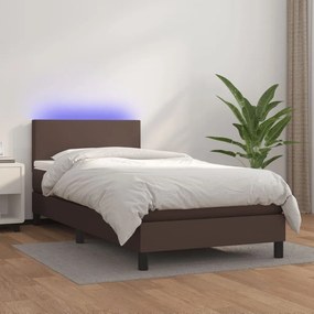 Box spring postel s matrací a LED hnědá 90x200 cm umělá kůže,  3134084
