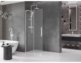 Mexen Velar L, posuvná sprchová zástěna Walk-in 110 x 200 cm, 8mm sklo námraza, bílá matná, 871-110-003-33-20