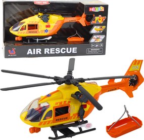 LEAN Toys Záchranný vrtulník s hákem a nosítky, světla a zvuky, oranžový 1:12