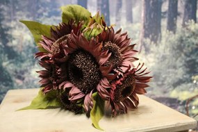 Hnědě růžová umělá kytice ze slunečnic 38cm