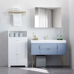HOMCOM Koupelnová Skříň s Zrcadlem, 2-Dveřová Skříň s 3 Policemi Moderní Styl pro Ložnici a Obývací Pokoj 80x15x60 cm Světle Fialová