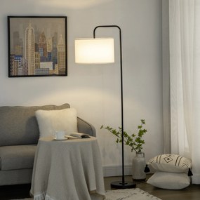 HOMCOM Stojací lampa s nožním spínačem, podlahová lampa s látkovým stínidlem, ocel, černá