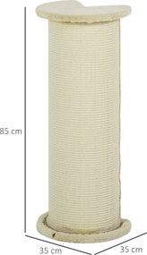 PawHut Kočičí Škrabací Sloupek 85cm Vysoký Škrabací Sloup se Siselovým Lanem, Ochrana proti Nákoncům Kočičí Škrabací Strom pro Středně Velké Kočky, K…