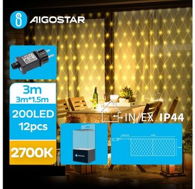 Aigostar B.V. Aigostar - LED Venkovní vánoční řetěz 200xLED/8 funkcí 6x1,5m IP44 teplá bílá AI0497