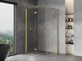 Mexen Mist-F Duo, skládací sprchový kout 100 x 80 cm, čiré sklo, zlatý matný profil, 8A6-100L-080P-55-00